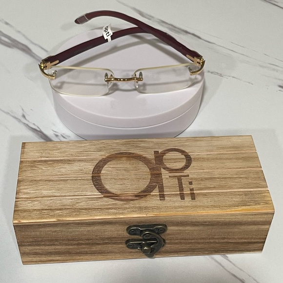 OPTIPRECISION | Accessories | Opti Wood Square Clear And Gold Frames | Poshmark